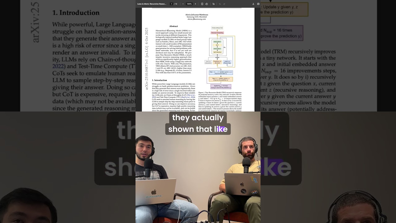 Tiny Recursion Model (7M) hits 45% on ARC-AGI-1 — small model, big reasoning #AI #ARCAGI