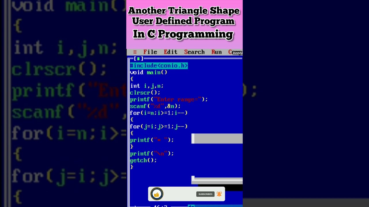 Another Triangle  '*'  Pattern Program in C Language Short Video ll #short ll #shorts ll #shortvideo