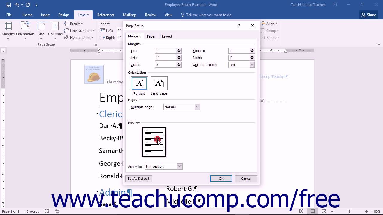 Word 2016 Tutorial Setting Margins Microsoft Training