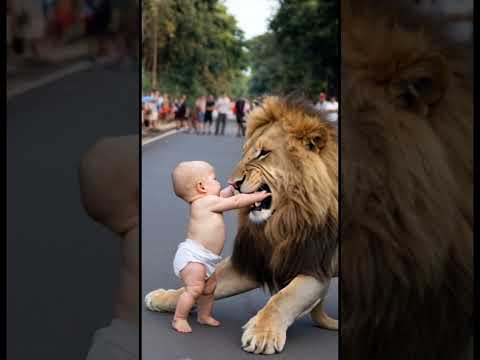 Lion vs cute baby short video 😱 part 2 #love #music #happyboy #animals #wildlife #lion #funny