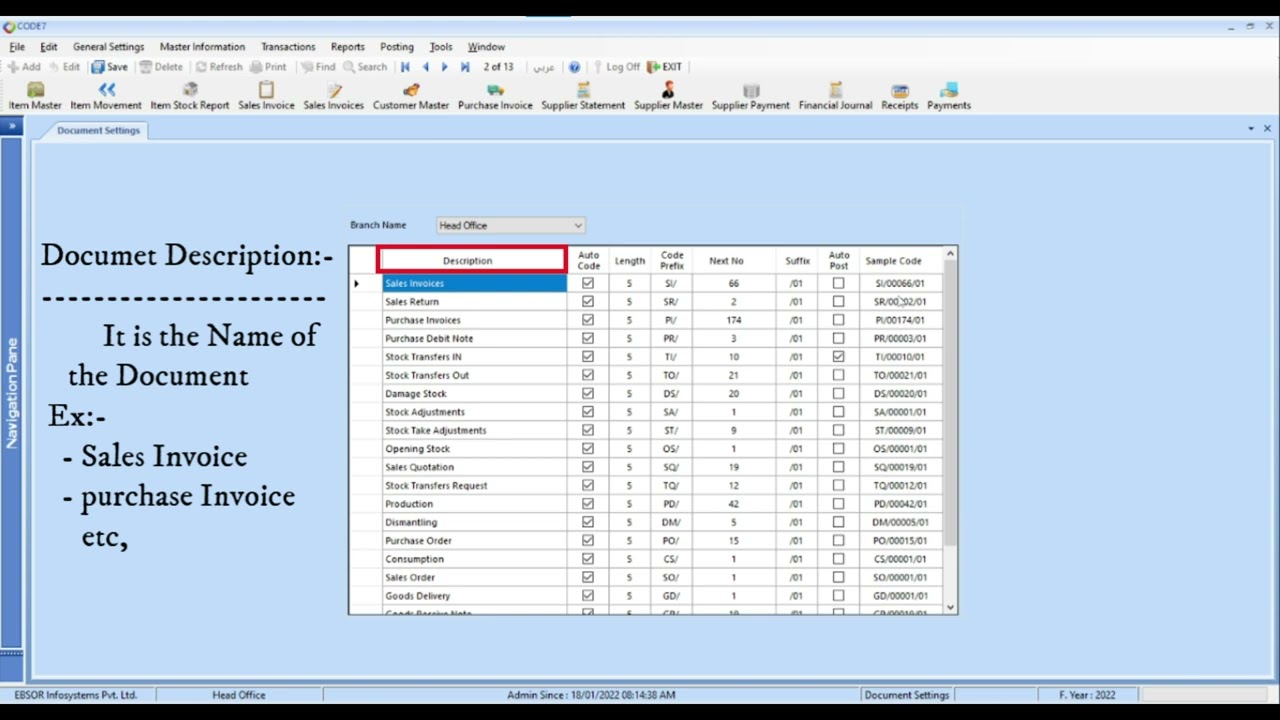 CODE7-DOCUMENT SETTINGS