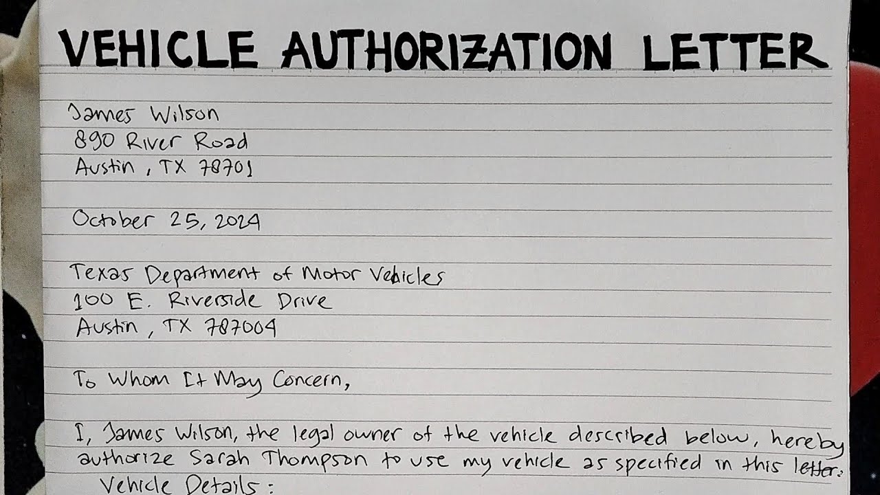 How To Write An Authorization Letter for A Vehicle Step by Step Guide | Writing Practices