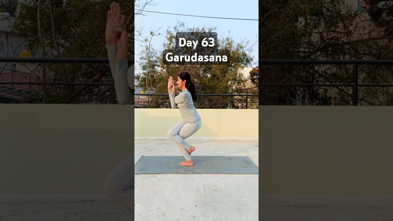 Day 63: Garudasana or Eagle Pose Loosen the muscles of shoulders and improve concentration 🙇🏻‍♀️