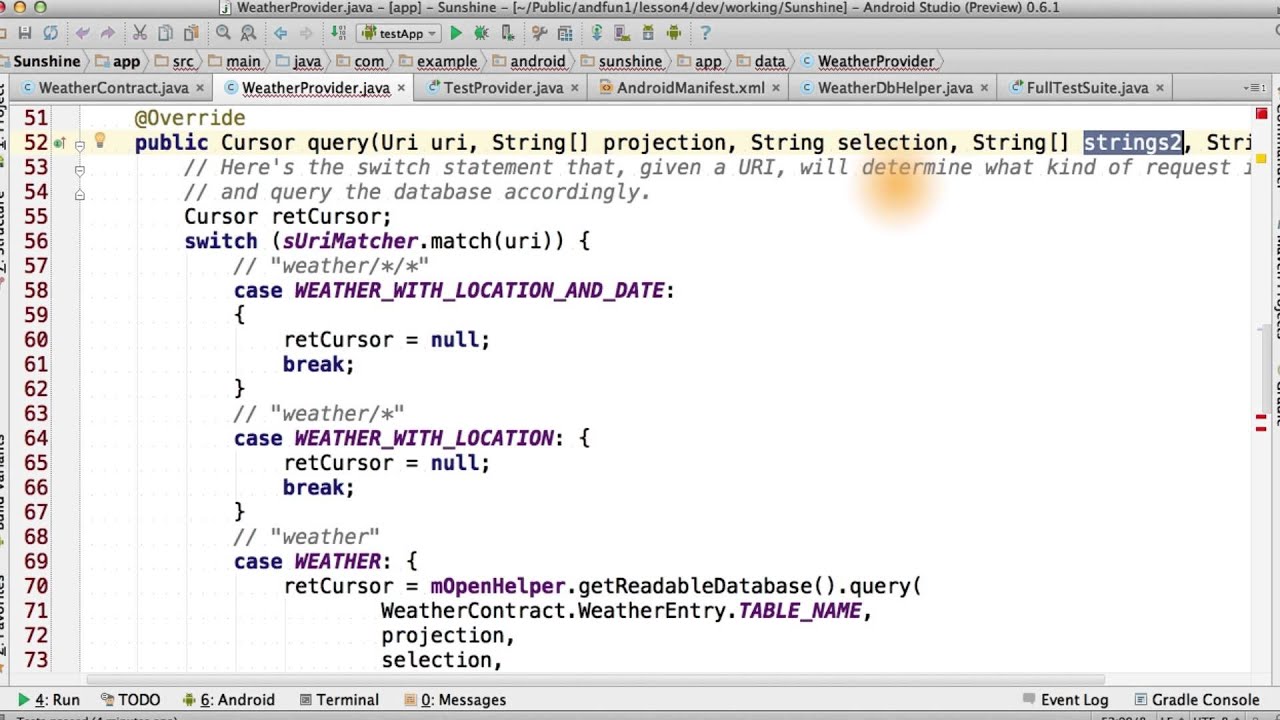 Coding the Content Provider: query() - Developing Android Apps