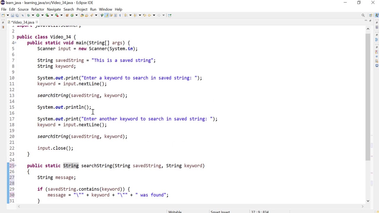 Java 34: A method that searches for a string in another string and returns the result as a string