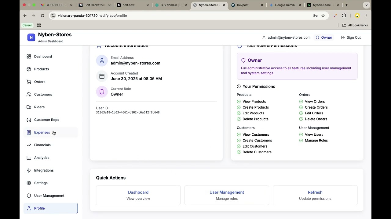 Nyben-Stores Admin Dashboard