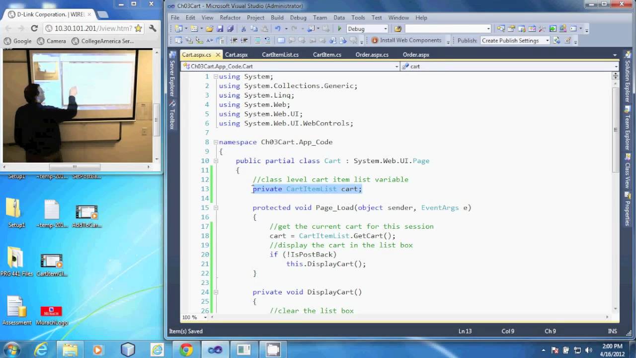 PRG 310 - Cart Page Load C# Code