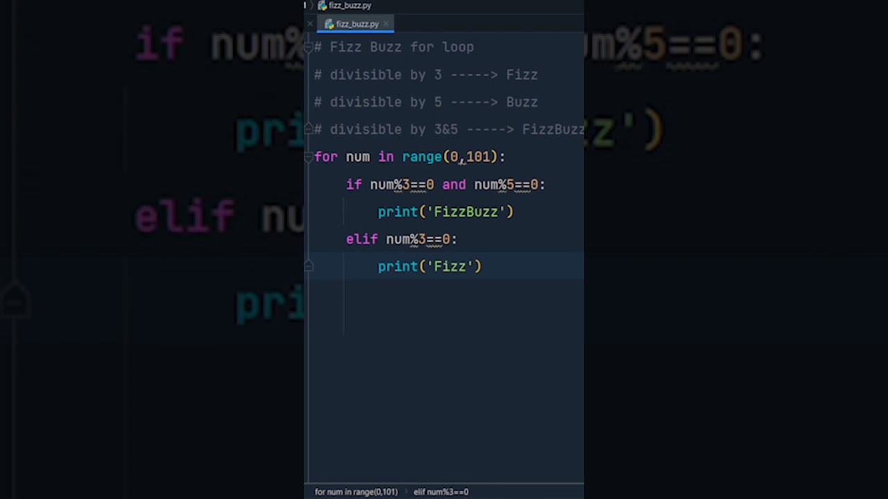 FizzBuzz | python programming| #python #pythonprogramming #shorts