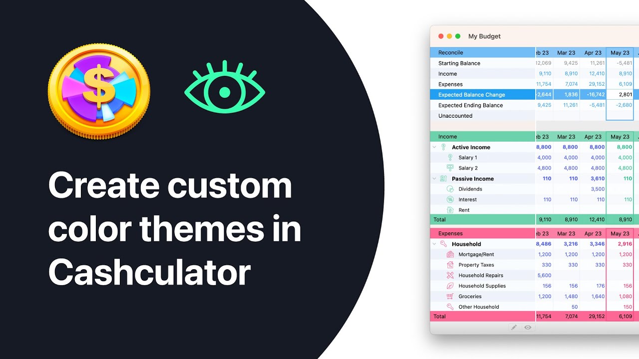 Make an aesthetic color theme for your budget in Cashculator 2.2, the Mac personal finance app
