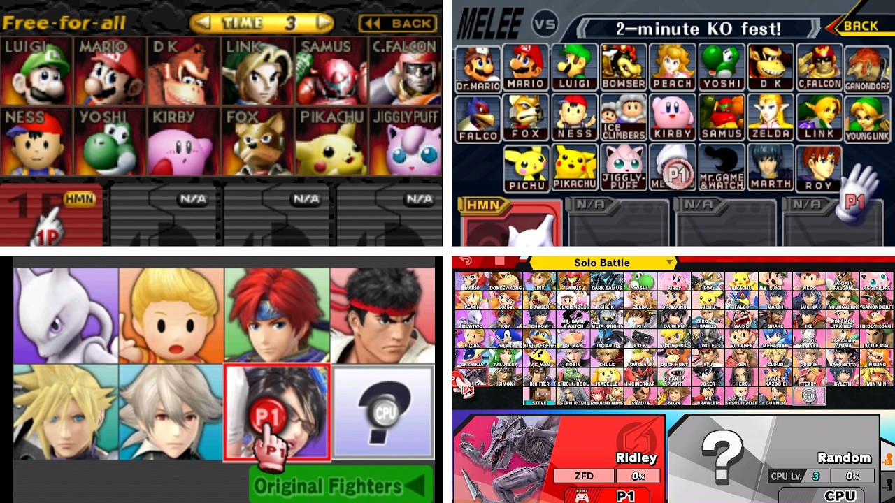 Evolution of Characters Selection Screen | Super Smash Bros.