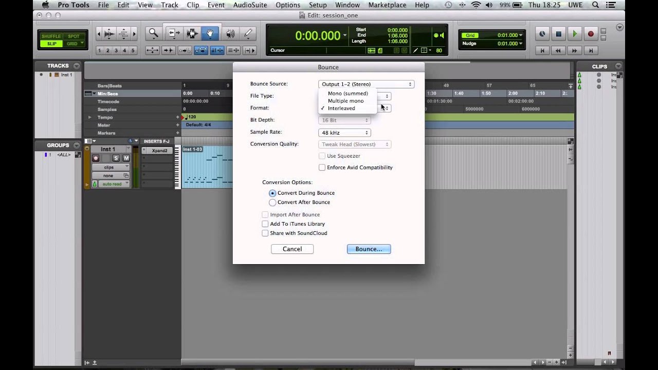 Exporting the track to an .mp3 audio file