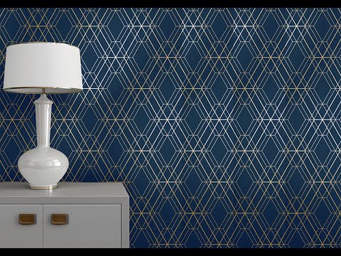 Metro Diamond Geometric Wallpaper - Navy Blue & Gold - WOW003