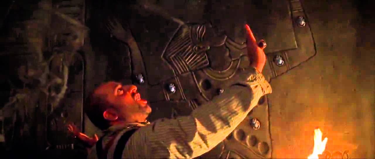 The mummy Egyption guy happy with blue treasure