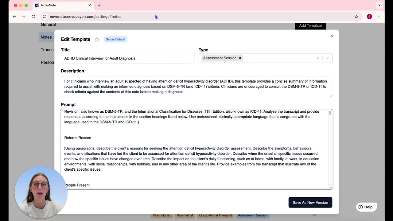 Customising Note Templates in NovoNote