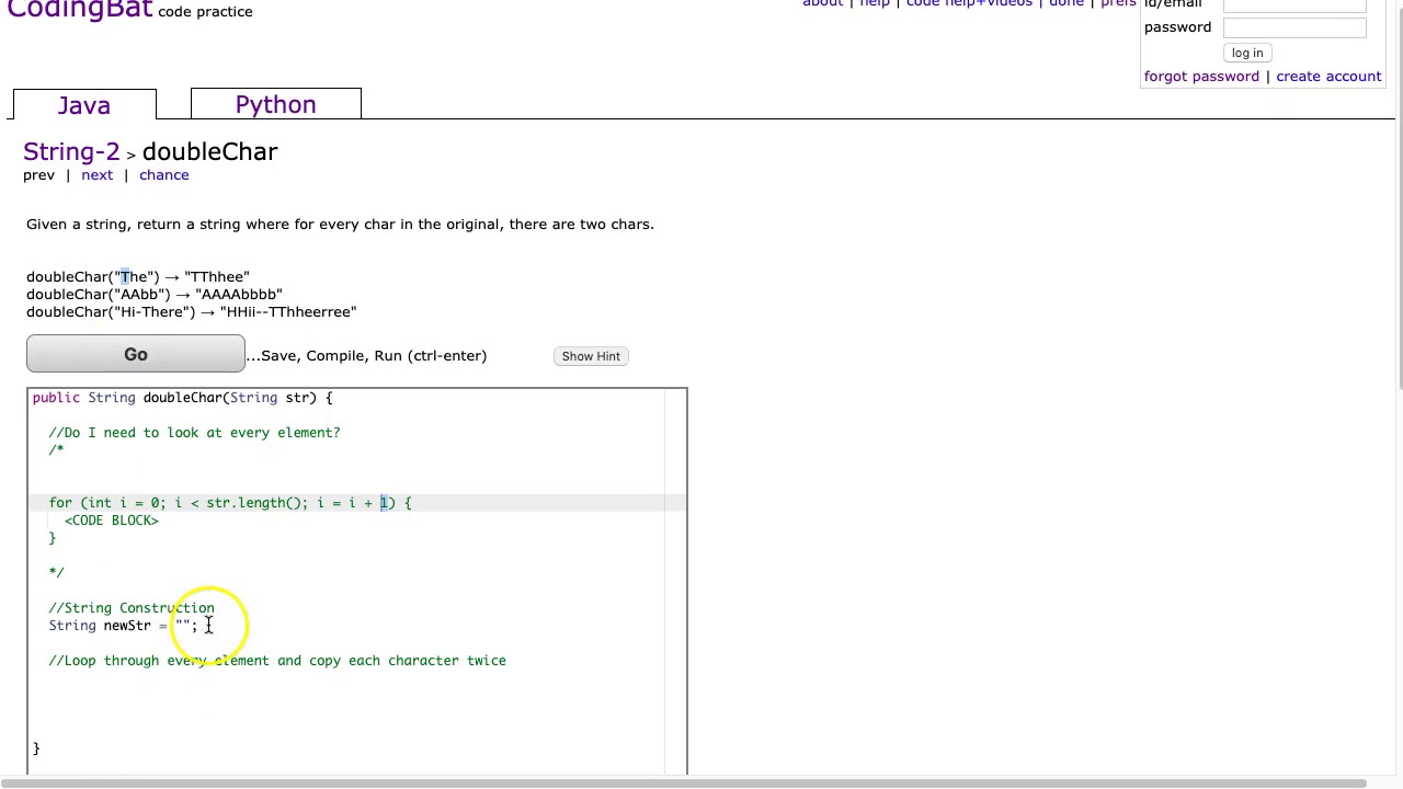 Codingbat - doubleChar (Java)