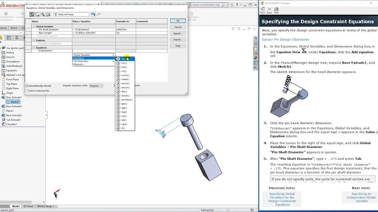 SolidWorks : Equations : 8.2