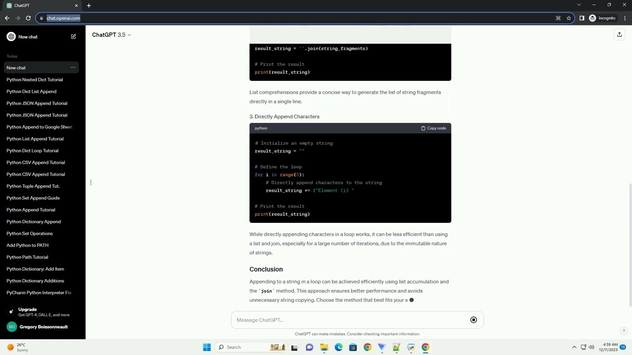 python append to string in loop