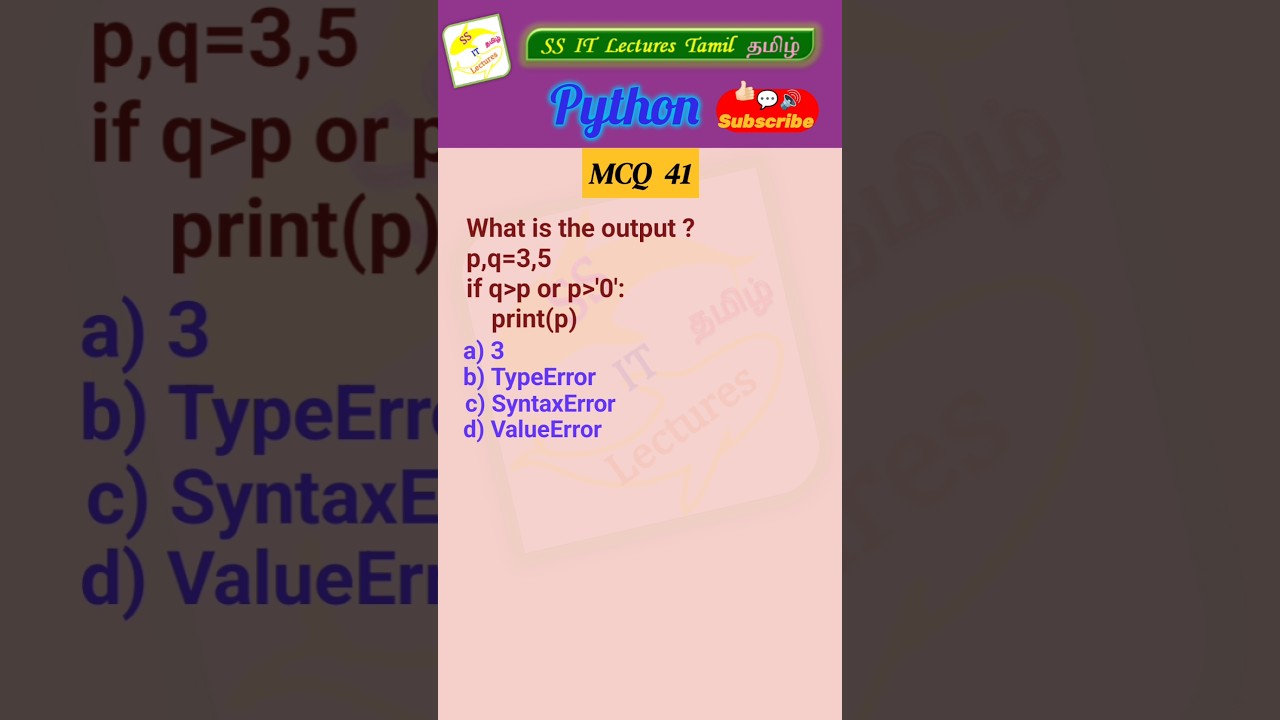 Python MCQ 41 - Test Your Skills #python  #pythonprogramming #pythoninterview#shorts#trending