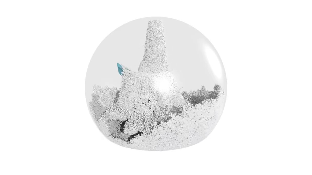 Bunny snowglobe: power particles fluid simulation