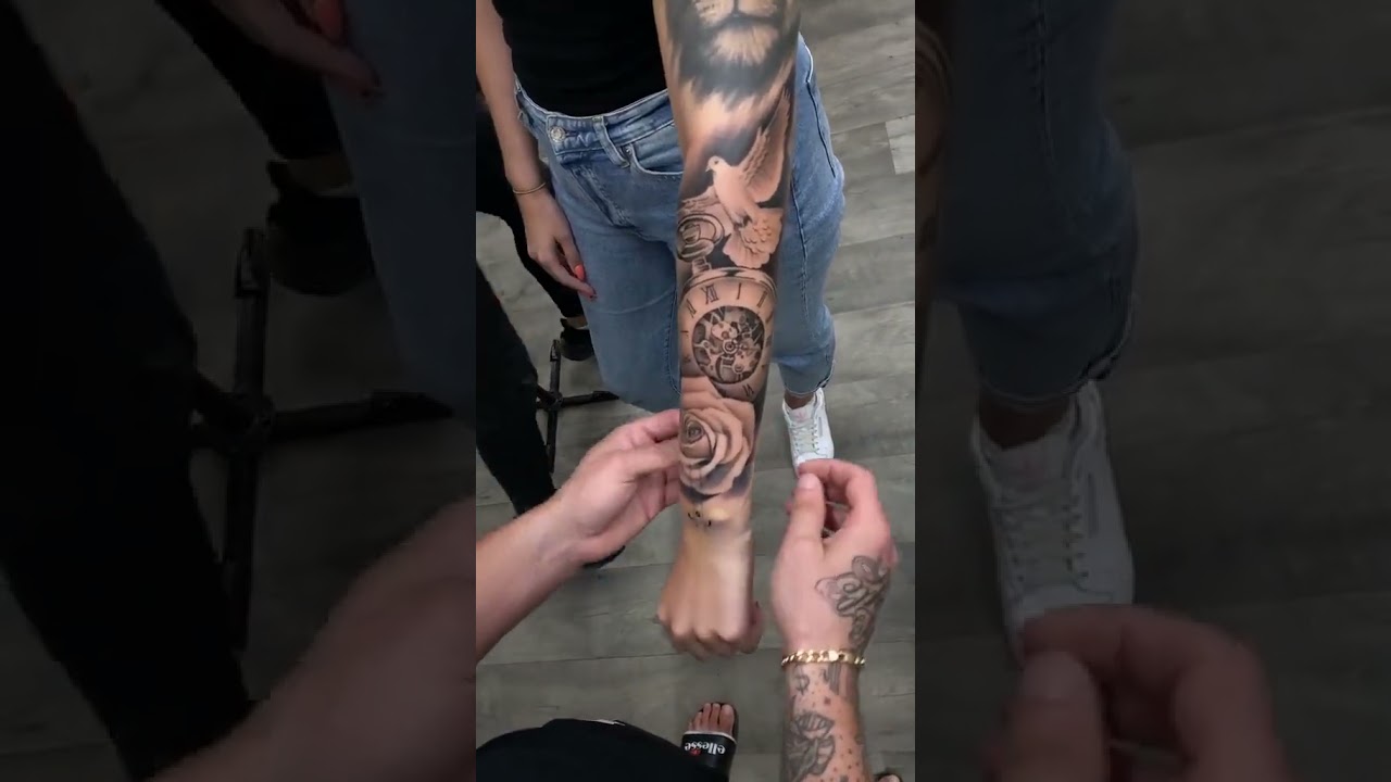 #art #short Amazing clock 🕊 tattoo sleeve by  @Neon Tattoo Germany by Barna Tat