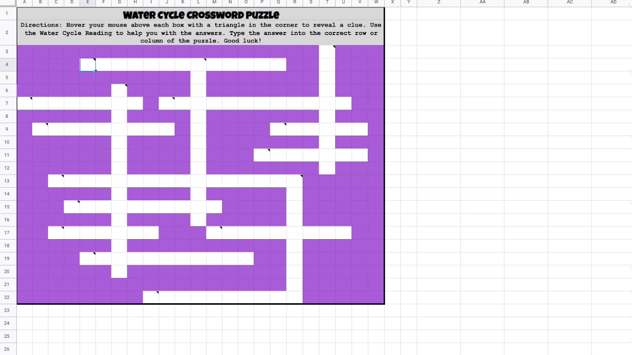 STUDENT TUTORIAL Digital Science Crossword Puzzles GOOGLE SHEETS