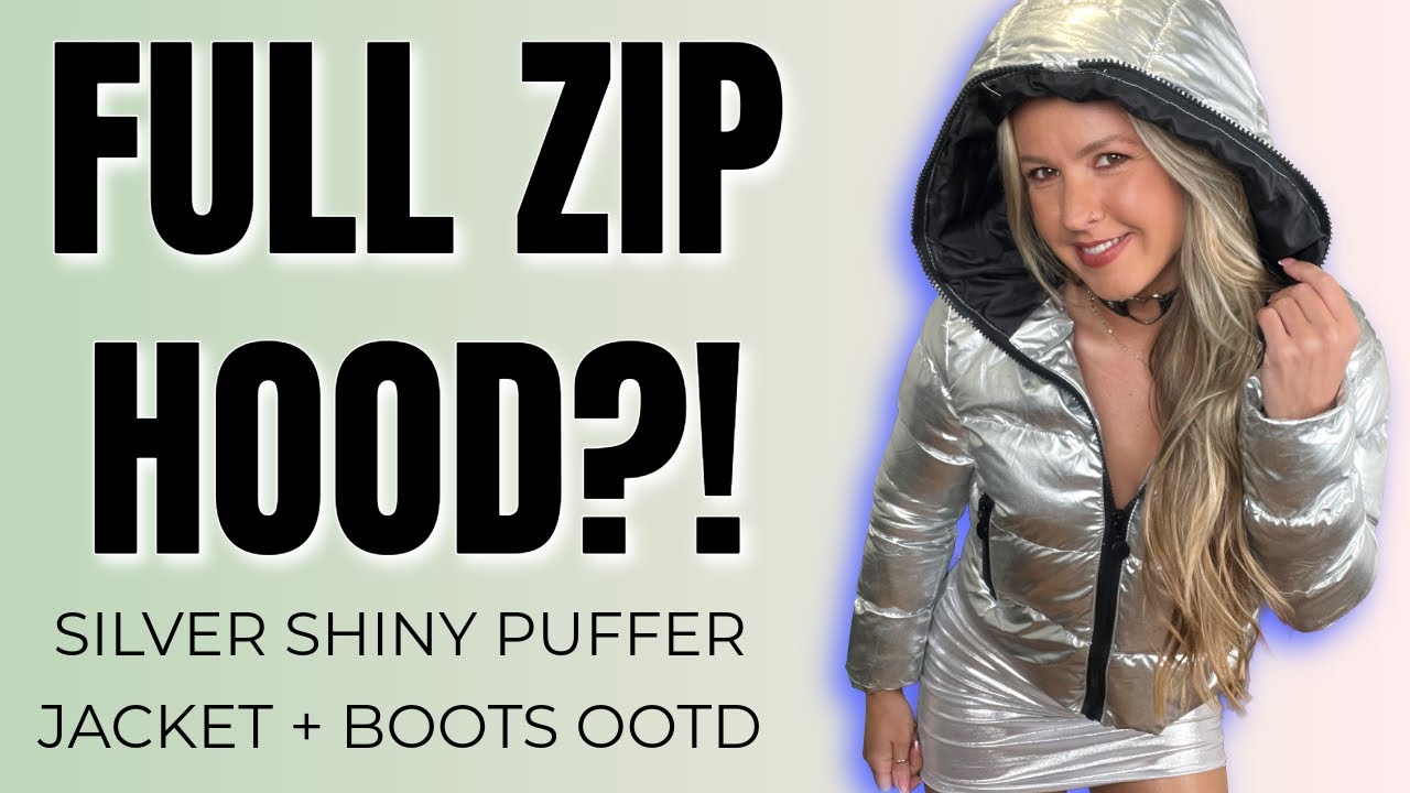 Silver Shiny Puffer Jacket ✨ Thigh-High Boots + ASMR Zipper Sounds | OOTD