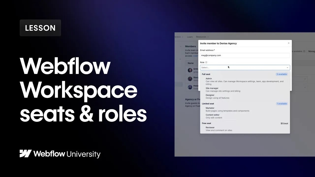 Workspace seats and roles – Webflow tutorial