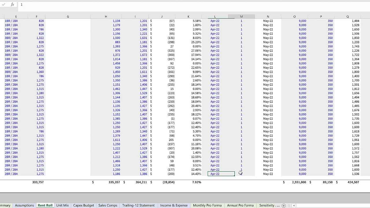 Multifamily Modeling: Monthly Acquisition and Value Add Model