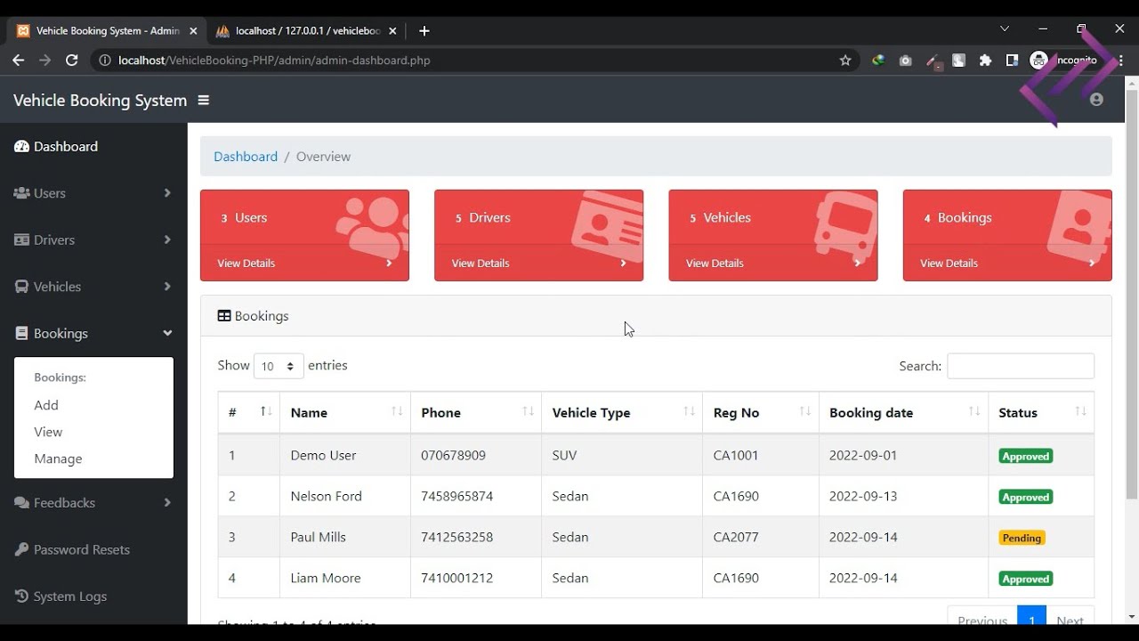 Vehicle Booking System in PHP MySQL with Source Code - CodeAstro