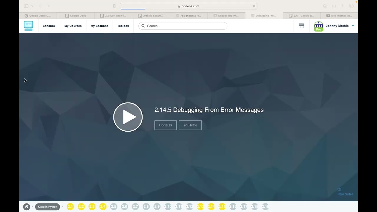 Codehs Python 2.14 Video Tutoring: Debugging Strategies