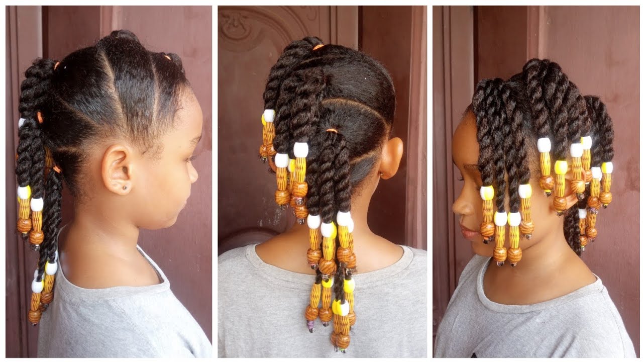 10 minutes Mohawk hairstyle with beads for kids | 2 strand twist Hairstyle for school #hairstyle 