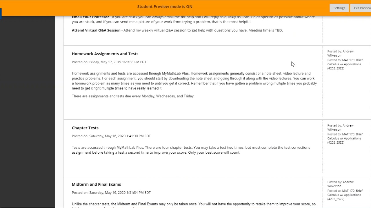 MAT 170 Summer 2020 Course Overview