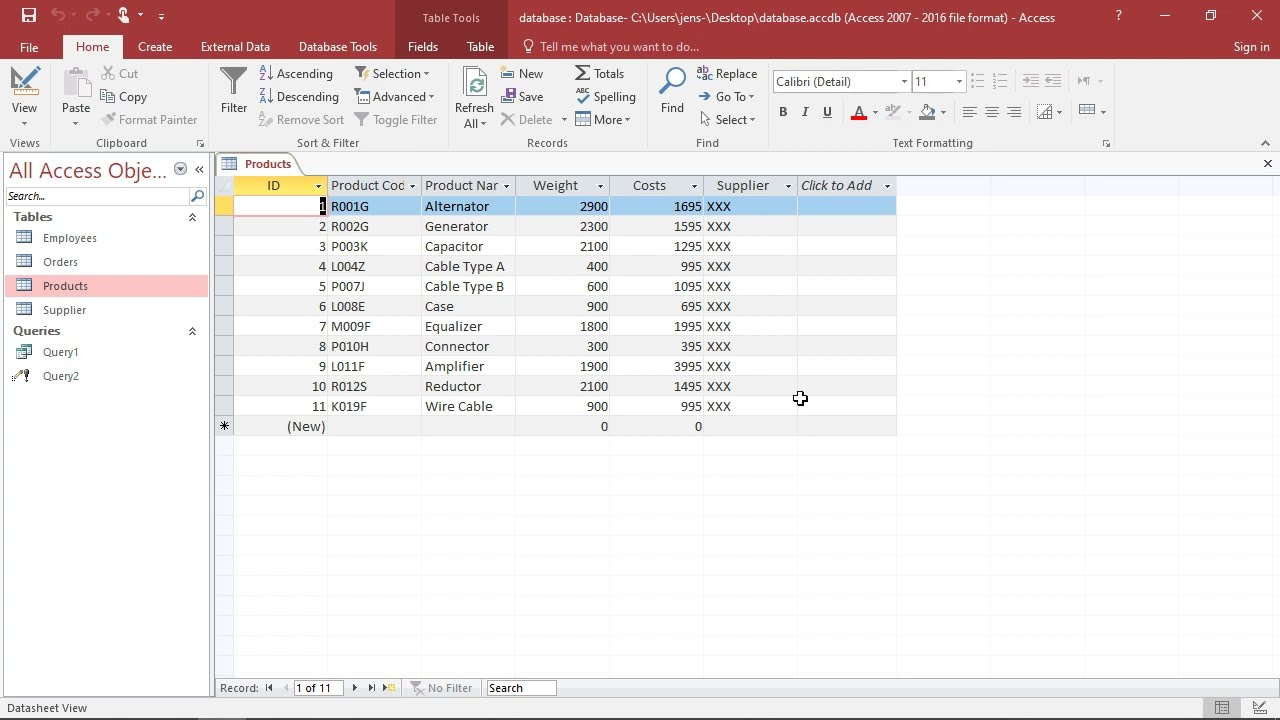 SQL in MS Access - Update Table Contents UPDATE