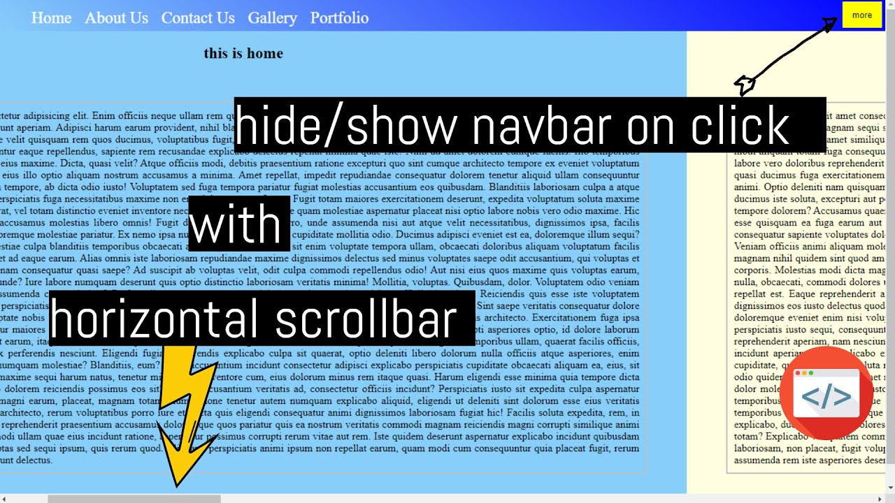 How To Create Horizontal Scrollbar using HTML, CSS, and Jquery | Hide/Show Navbar using JQUERY.