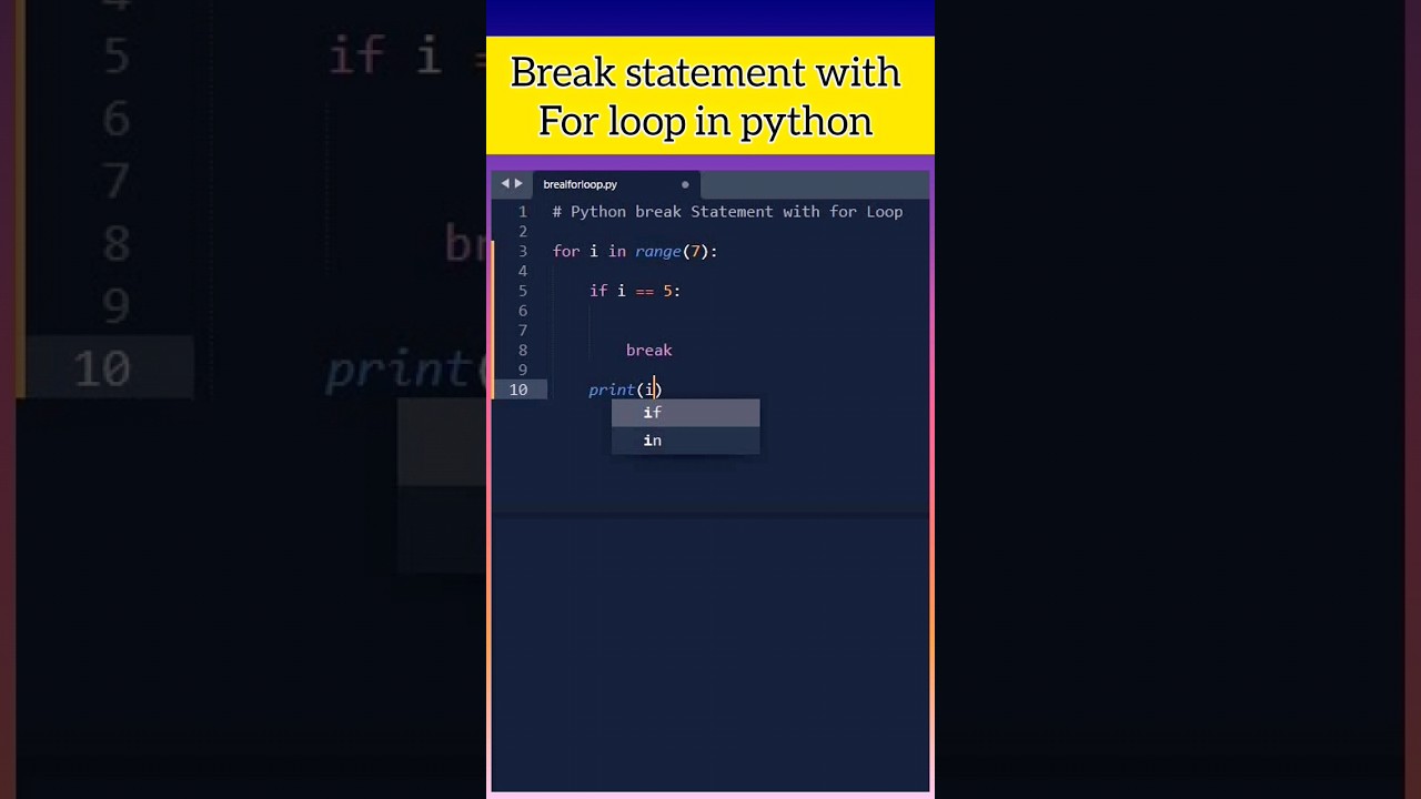 Break statement with for loop in python #coding #python #pythontutorial #shorts