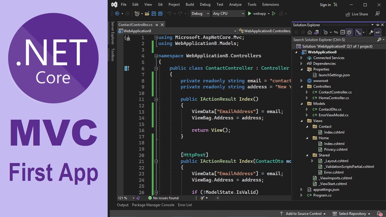 Create Your First ASP.NET Core MVC Application using Visual Studio | Models Views and Controllers