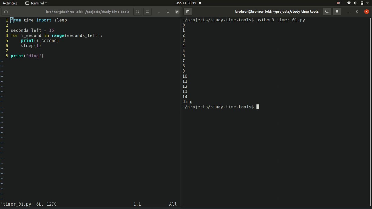 Intro to Python chapter 2.1, Building a timer