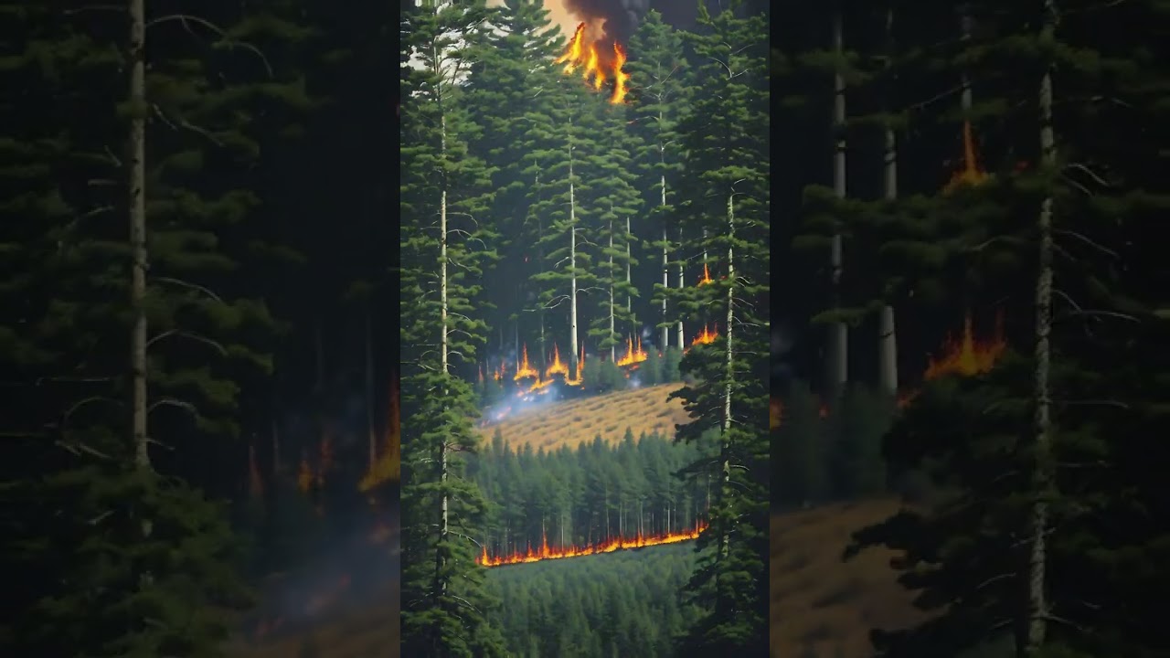 Free Stock Videos - AI animation - a beautiful forest with tall trees, starts burning  #stockfootage