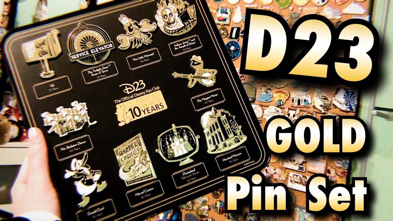 Exclusive D23 Gold Member Pin Set! Disney Fan Club 10 Year Celebration GOLD Pins!