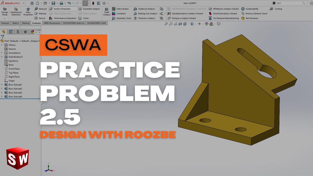 CSWA Practice Problem 2.5 Solution | SolidWorks Exam Guide