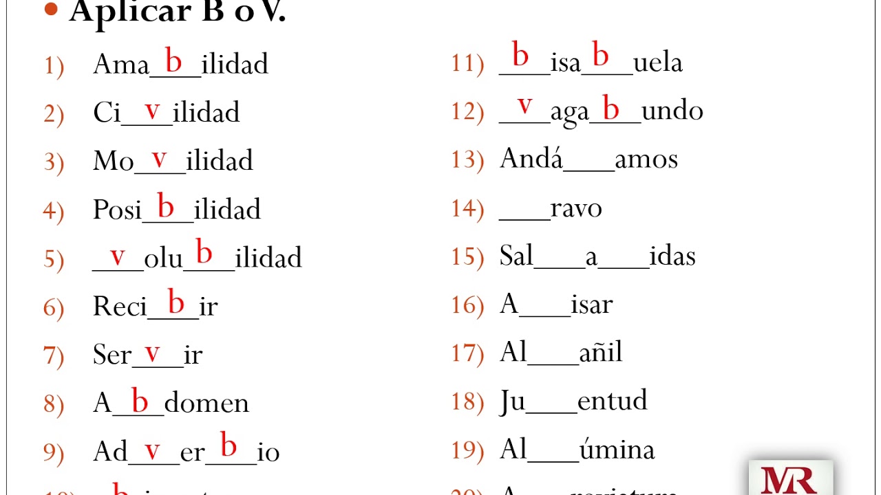 Ejercicios de la B y V