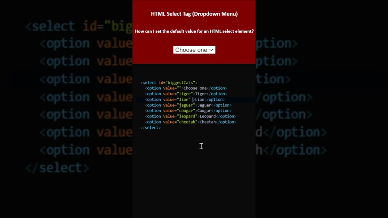 HTML Select Tag (Dropdown Menu) How can I set the default value for an HTML select element?