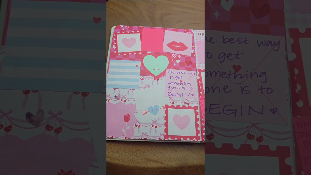 interactive LOVE journal spread #journal #junkjournal #love #heart #paper #red #pink #kiss #share
