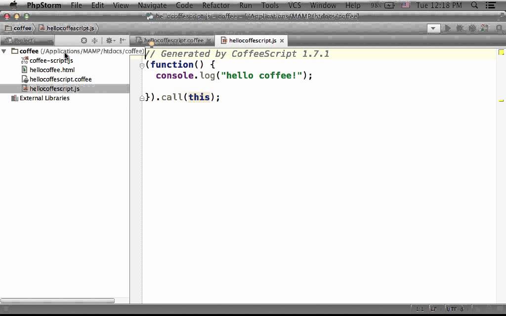 Compiling CoffeeScript into JavaScript