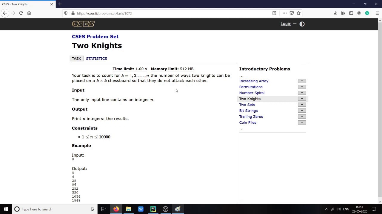 PYTHON Two Knights Algorithm - CSES Introductory Problems #7