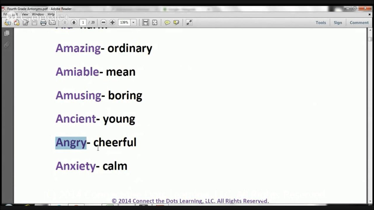 Fourth Grade Antonyms Lesson 1- Fullerton Learning Center