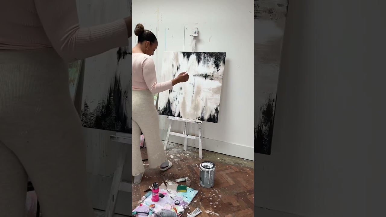 How I created this black and white textured abstract canvas #abstractpaint #modernart #abstractart