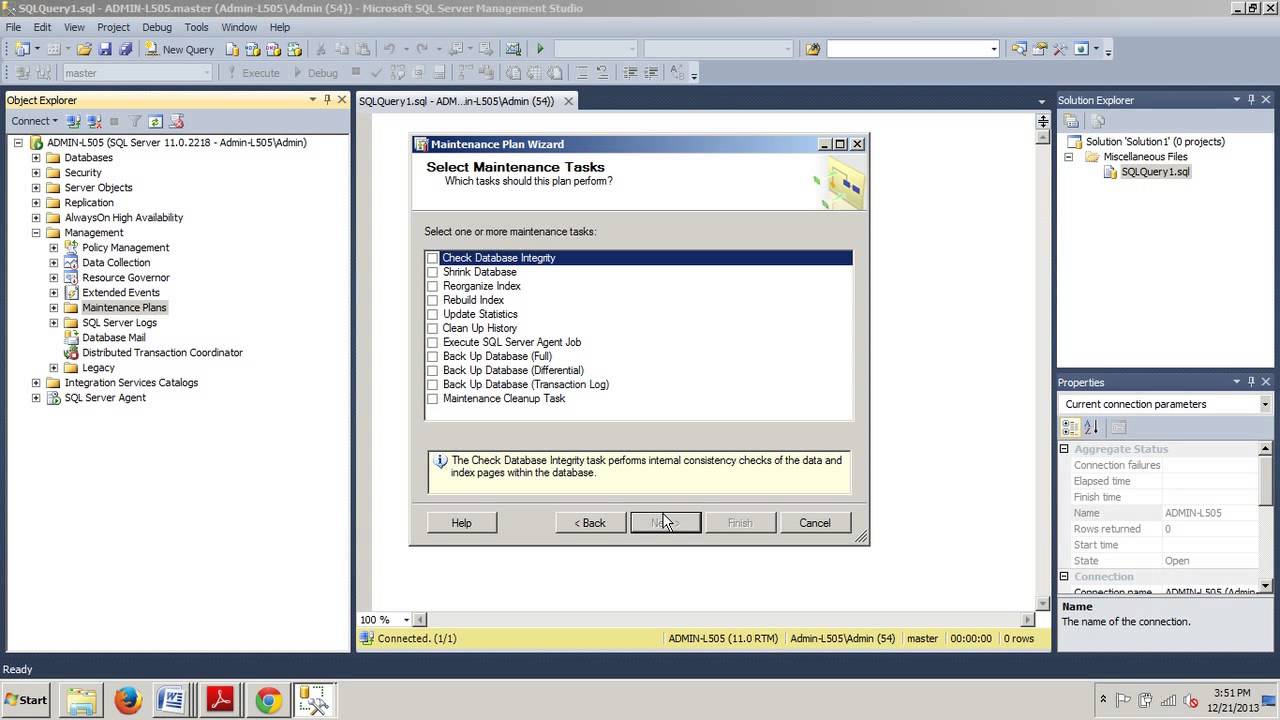 SQL Server 2012 tutorial 86: How to use SQL Server 2012 maintenance plan wizard.