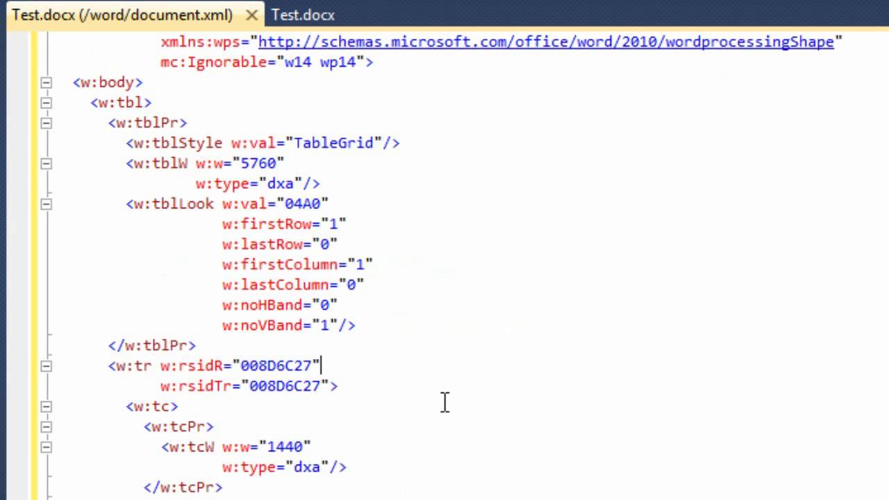 WordprocessingML-Tables