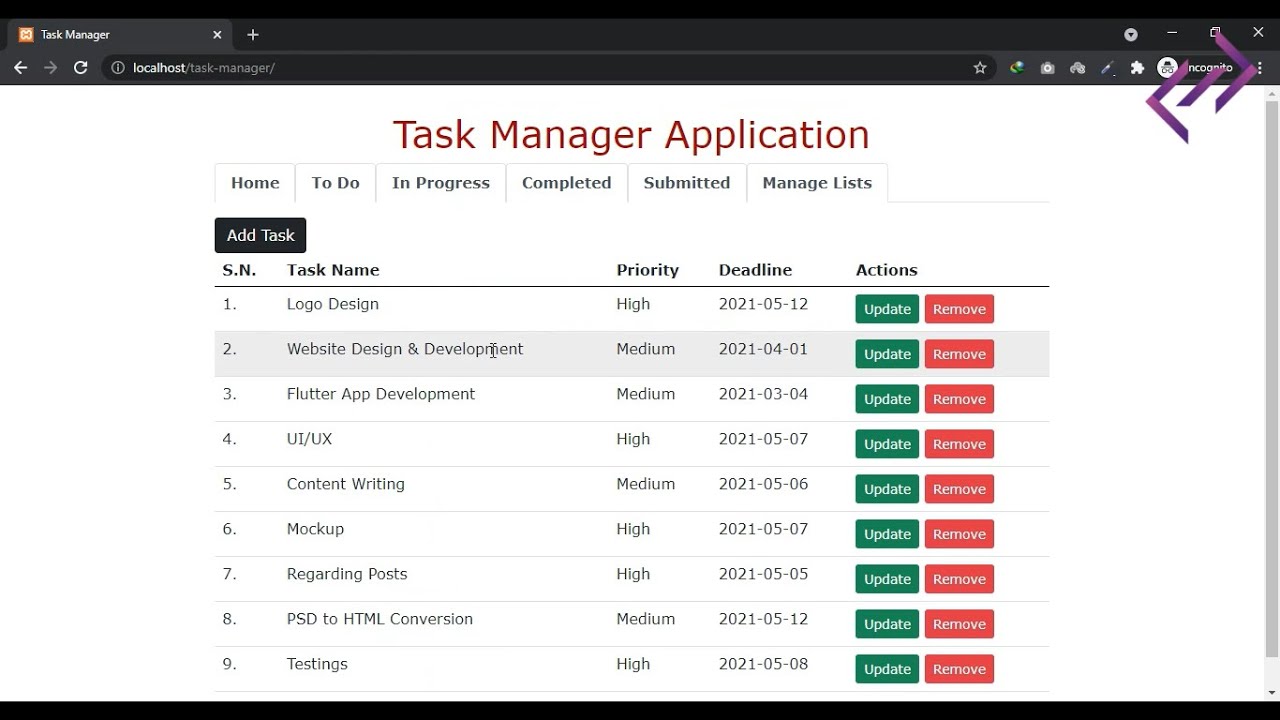 Task Manager Application in PHP MySQL with Source Code - CodeAstro